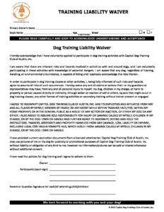 CDTCA Training Waiver | Capitol Dog Training Club of Austin